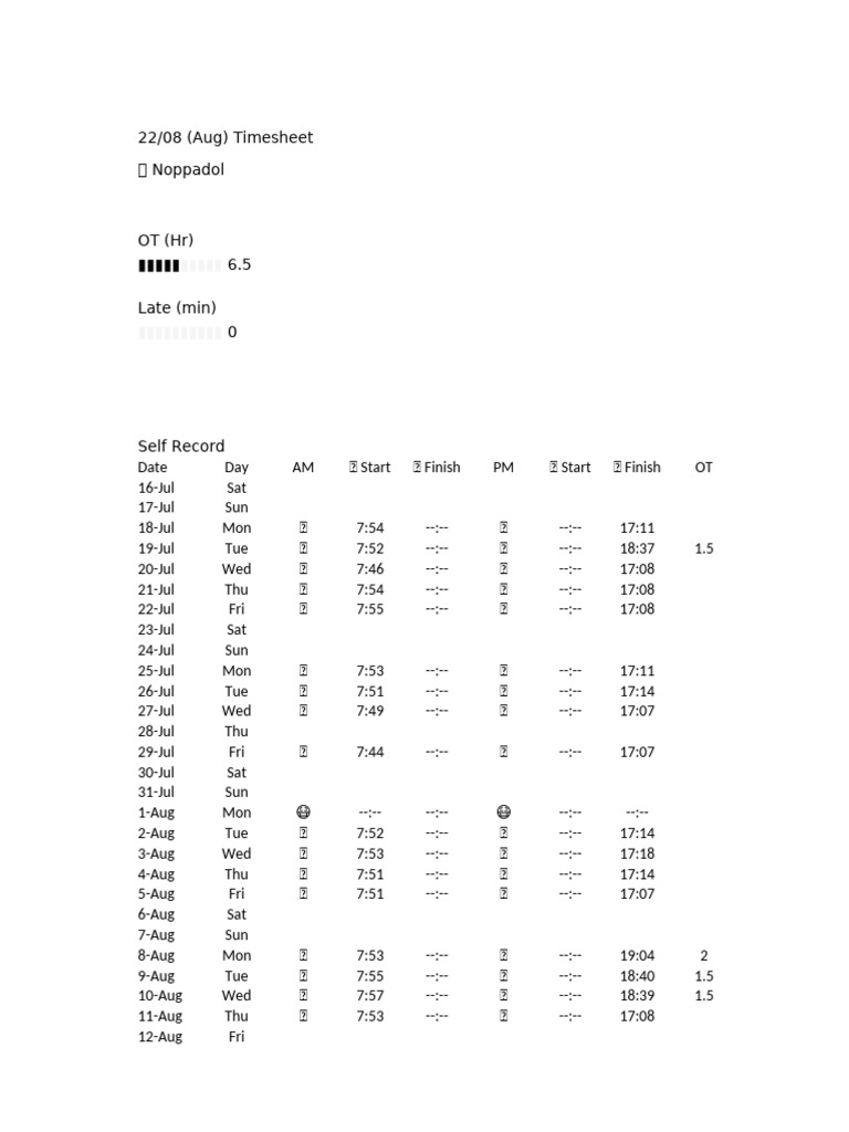 aug time sheet | PDF