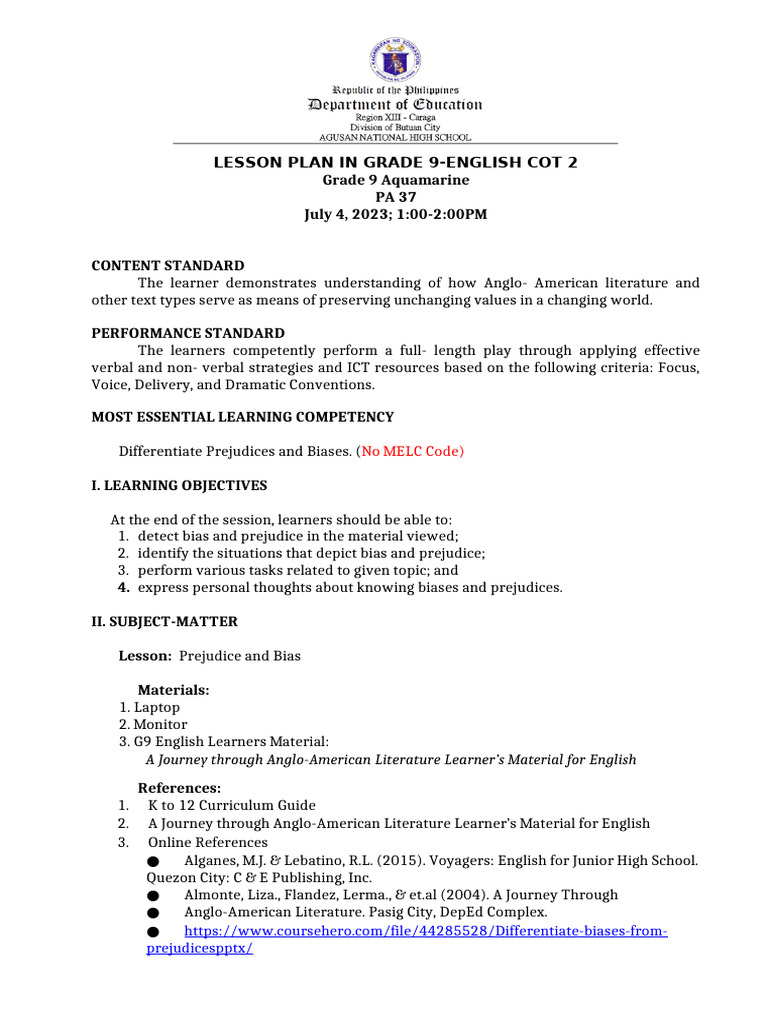 FINAL COT2 LP Oyan SY 2020 2021 2 | PDF | Prejudices | Bias