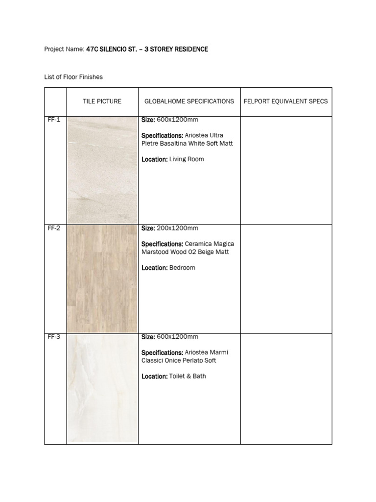 47C Silencio Street - Tile Reference | PDF