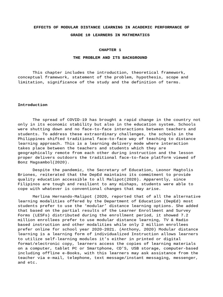 Impact of Modular Learning on Grade 10 Math Performance | PDF | Survey ...