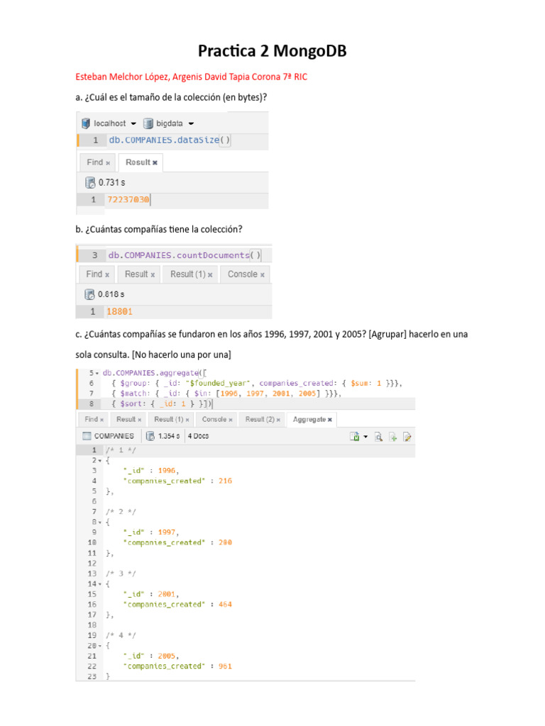 Esteban Melchor López Argenis David Practica 2 MongoDB | PDF