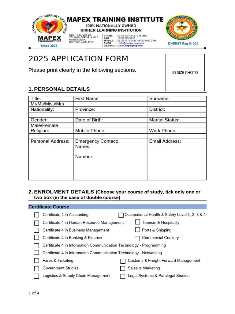 Mapex Training Institute 2025 Application Form | PDF | Business ...