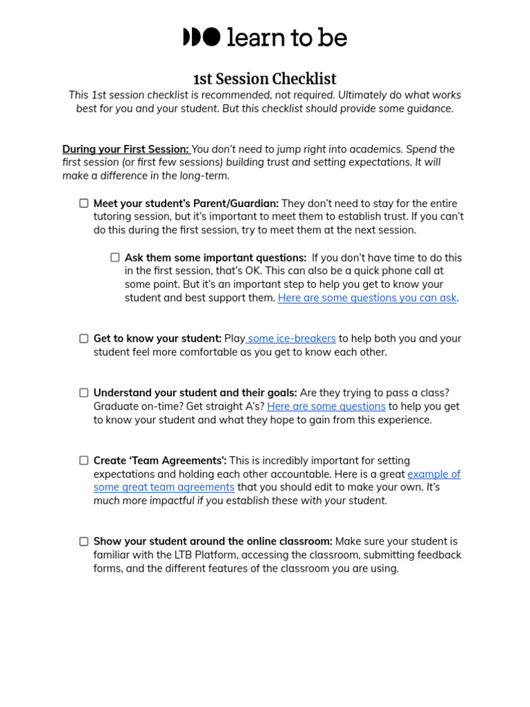 First Session Checklist | PDF