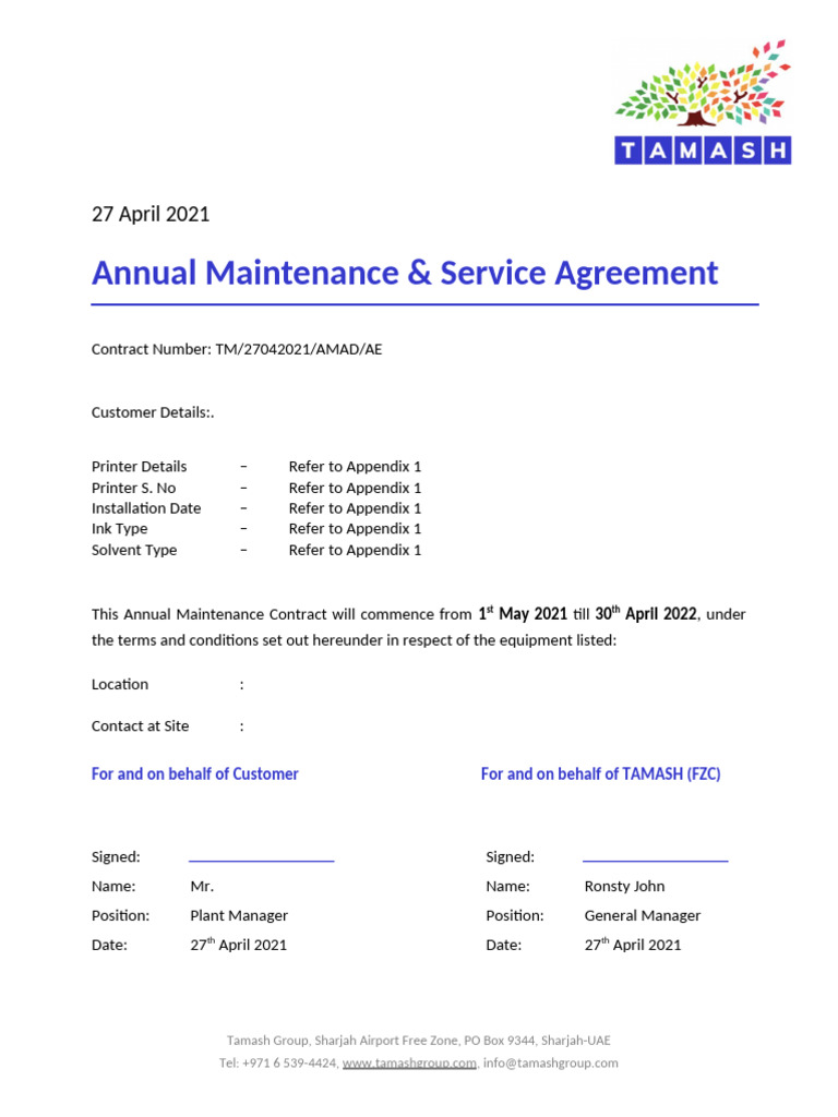 Annual Service Contract[1] | PDF | Legal Liability | Indemnity