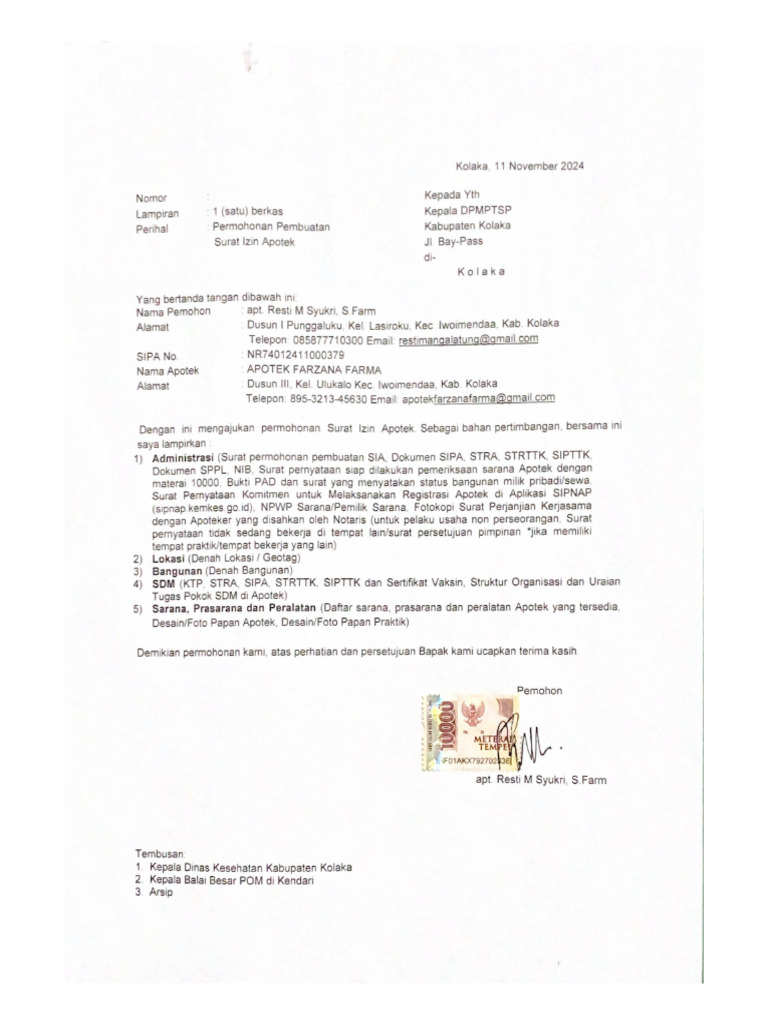 PERMOHONAN PEMBUATAN SURAT IZIN APOTEK | PDF
