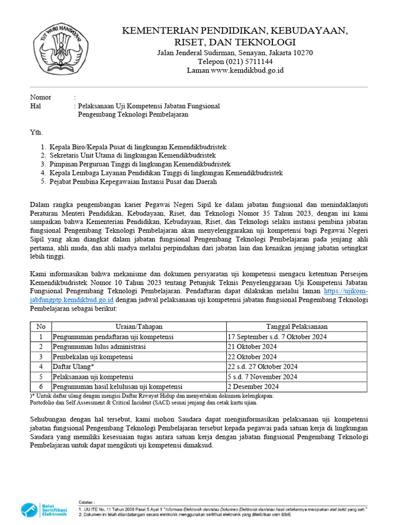 Surat Edaran Ujikom PTP | PDF