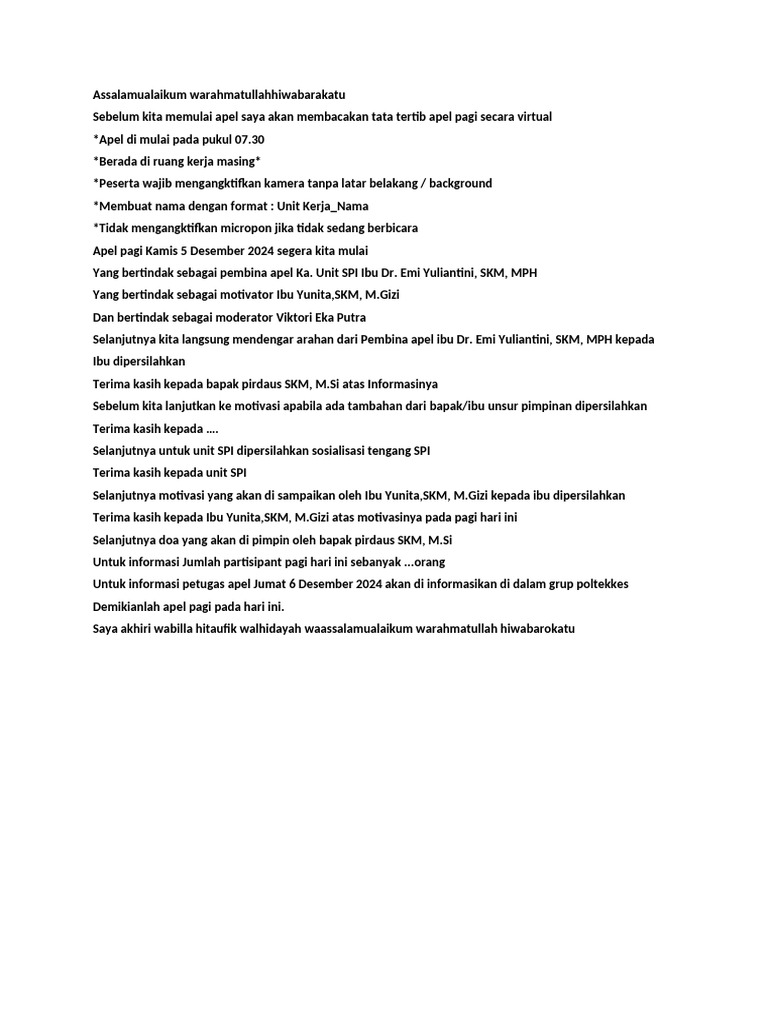 apel pagi ( Teks ) | PDF