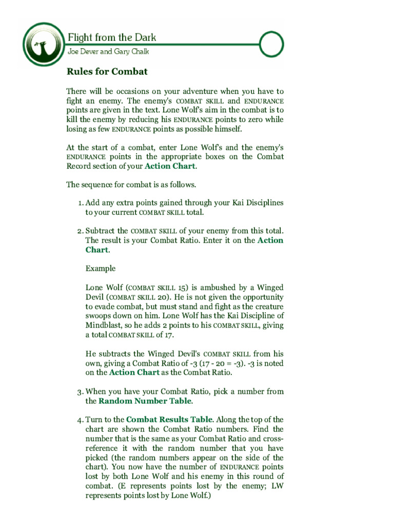 Flight From The Dark - Rules For Combat | PDF