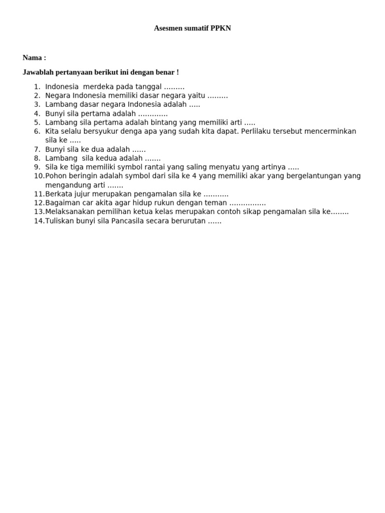 Asesmen Sumatif PPKN | PDF