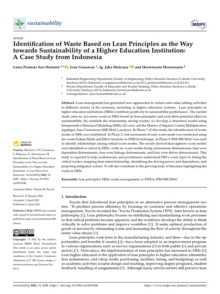 Identification of Waste Based On Lean Principles As The Way Towards ...