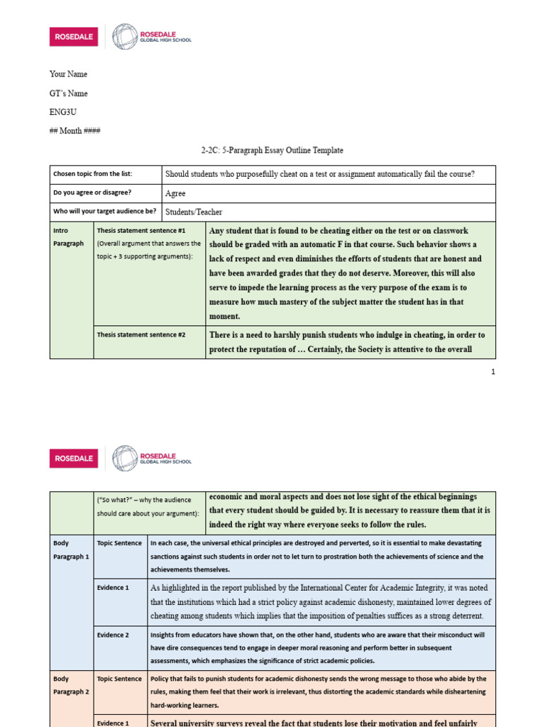 ENG3U 2-2C Graphic Organizer | PDF | Academic Dishonesty | Social ...