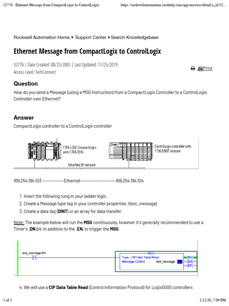 Ethernet Message From CompactLogix To ControlLogix | PDF | Implied ...