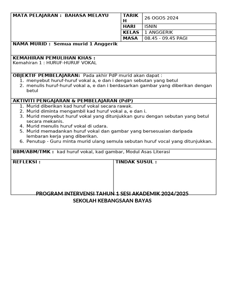 RPH 1A - INTERVENSI (W1) | PDF