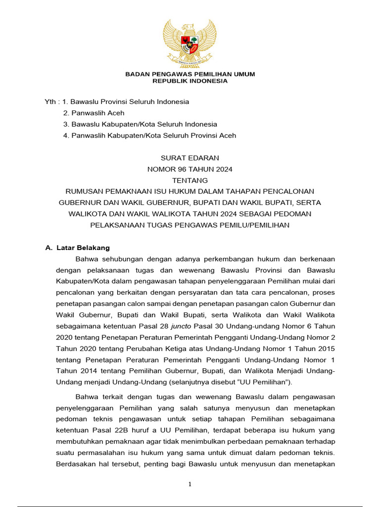 SE No. 96 Tentang Rumusan Pemaknaan Isu Hukum | PDF