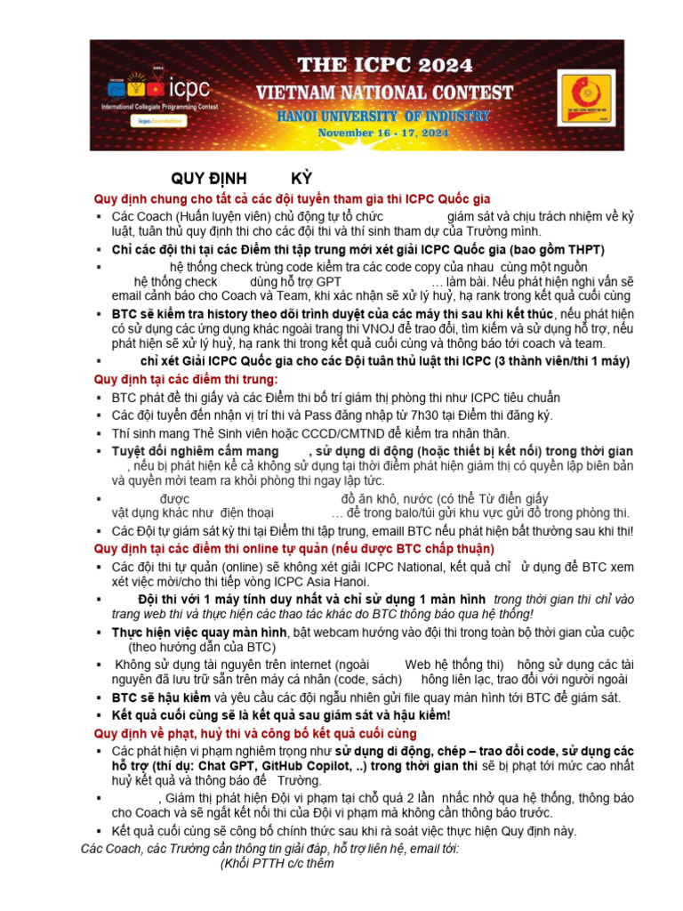 QUY ĐỊNH THI ICPC QG 2024 | PDF