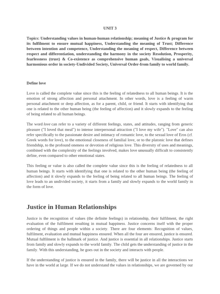 UHV UNIT III (1) | PDF | Love | Attachment Theory