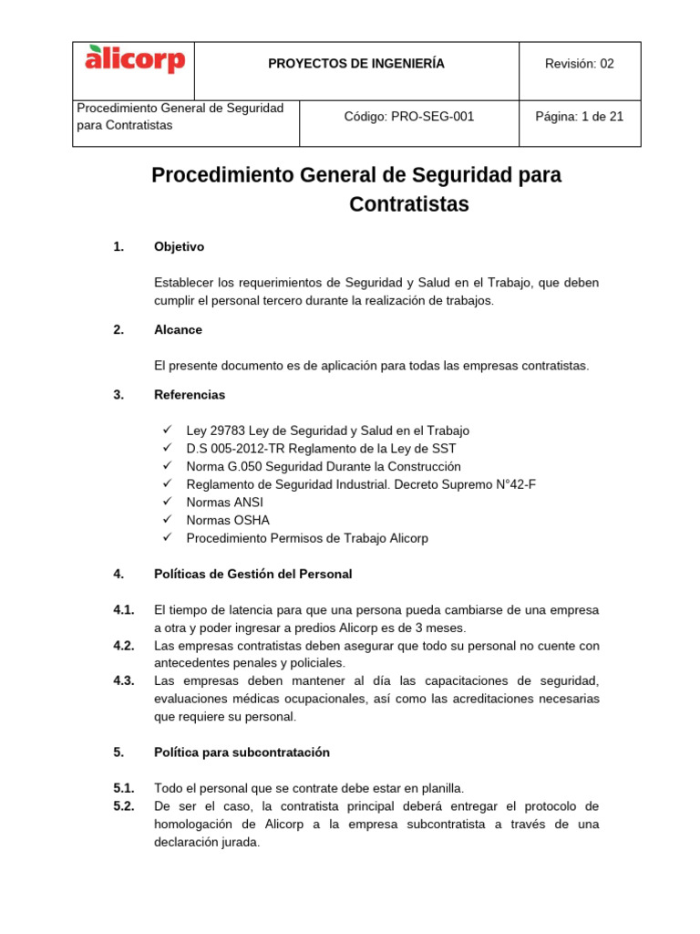 Procedimiento de Seguridad para Contratistas | PDF | Andamio | edificio
