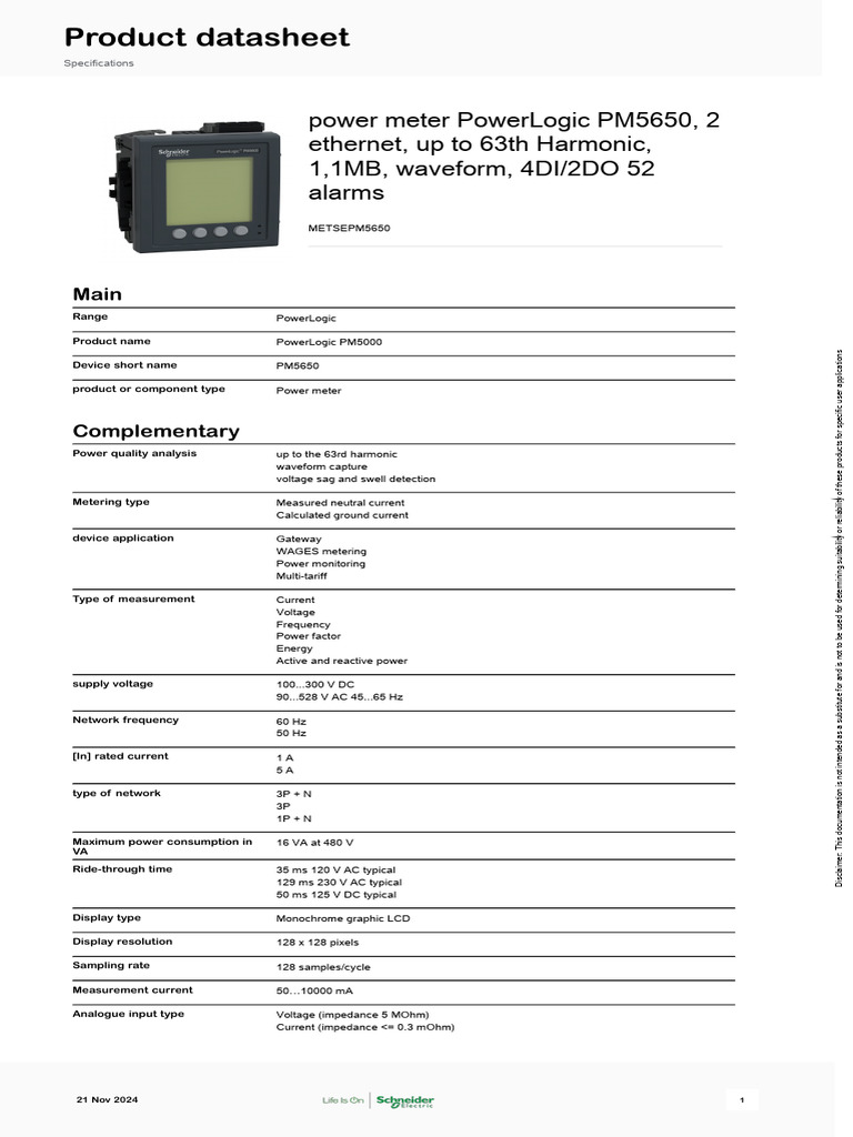 Schneider Electric - PowerLogic-PM5000-series - METSEPM5650 | PDF | Alternating Current ...