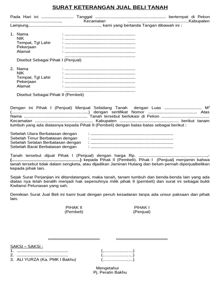 FORMAT BLANKO SURAT KETERANGAN JUAL BELI | PDF
