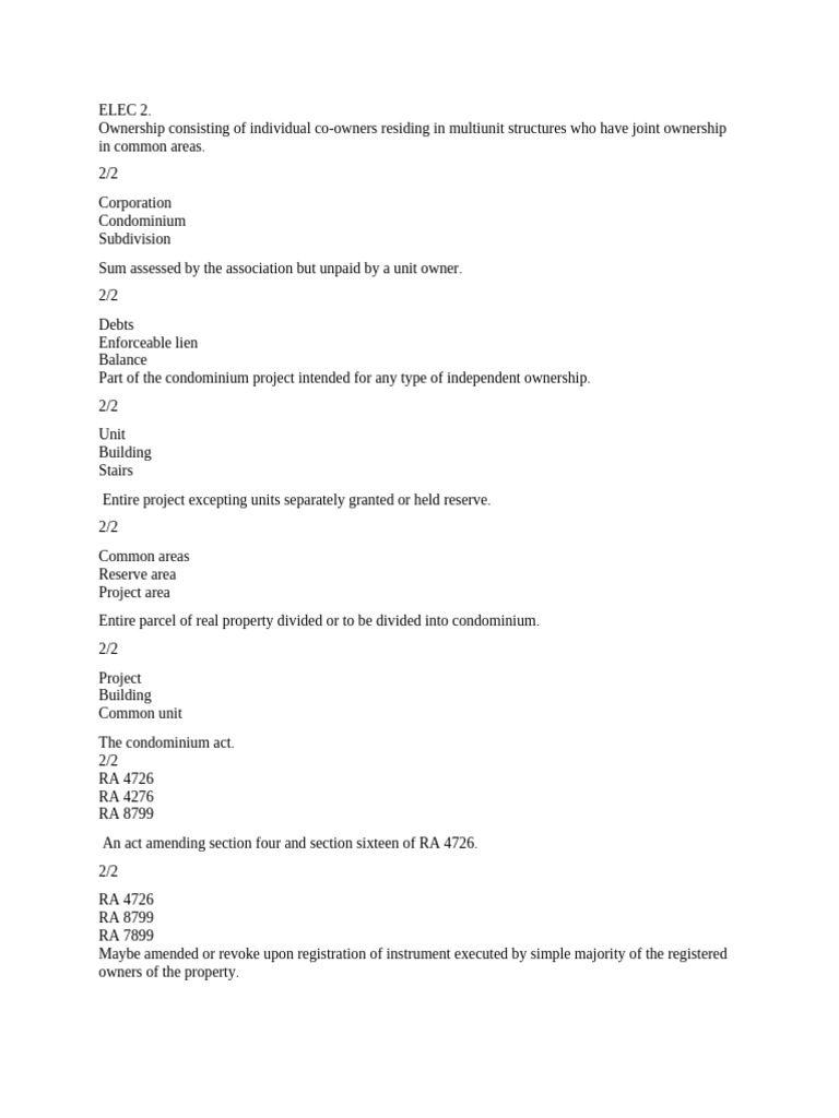 ELEC 2 question 1 | PDF | Condominium | Deed