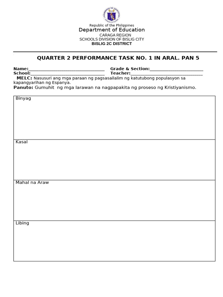 GR 5 Performance Task 2nd Quarter MAPEH and ARAL PAN | PDF