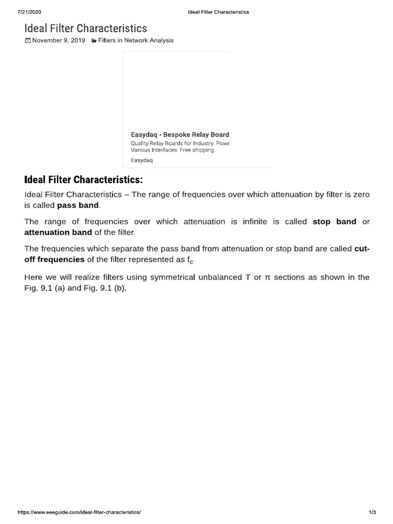 1 Ideal Filter Characteristic | PDF