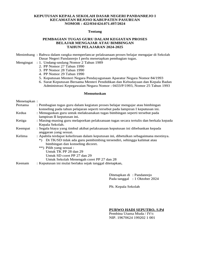 SK PEMBAGIAN TUGAS TAPEL 2024-2025 I Baru edit docx | PDF