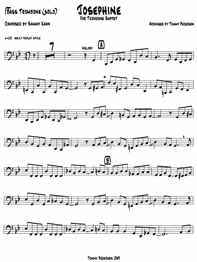 Tommy Pederson - Josephine For Trombone Septet (6 TRB Solo) | PDF