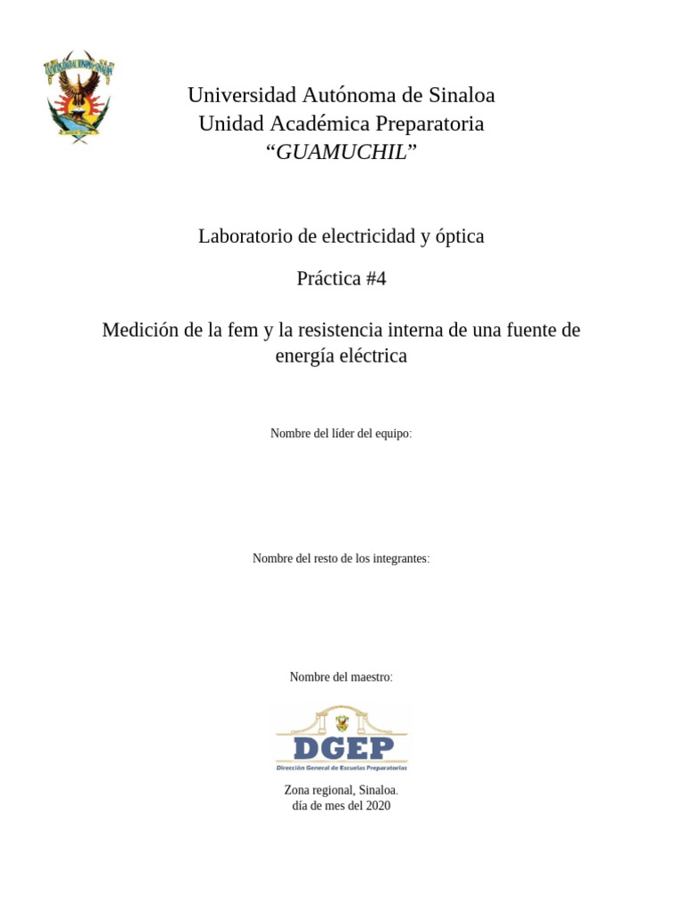 Plantilla 4 Medicion de La Fem y La Resistencia Interna de Una Fuente ...