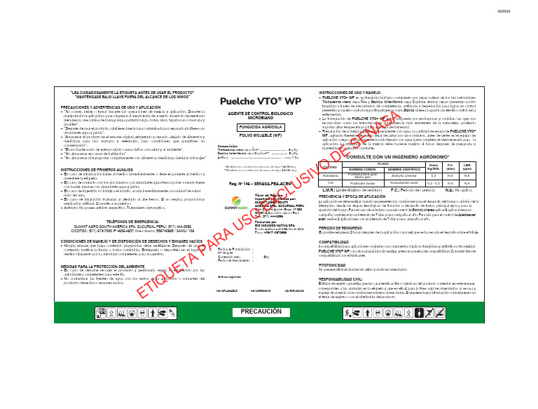 ETIQ. PUELCHE VTO® WP - 5 KG - Bolsa | PDF | Agua