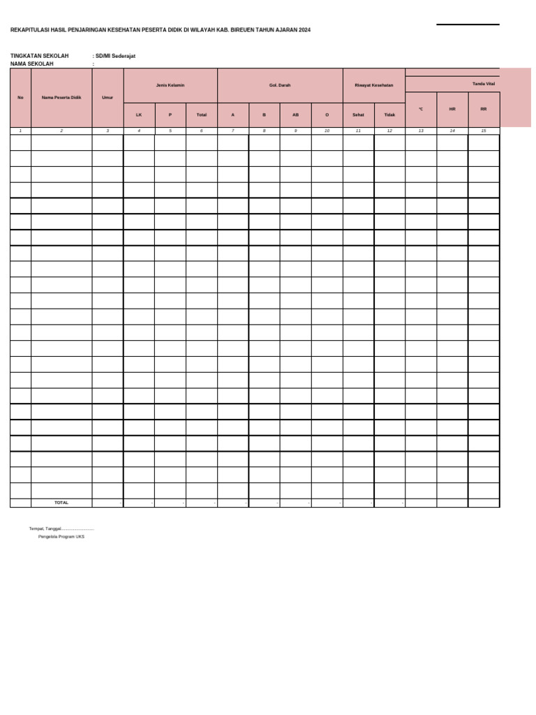 Form Rekap Penjaringan Dan Berkala Pkm 2024 - Copy | PDF