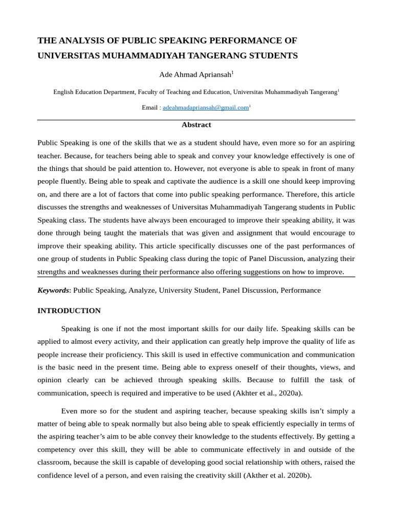 Public Speaking Performance Analysis at UMT | PDF | Self Efficacy ...