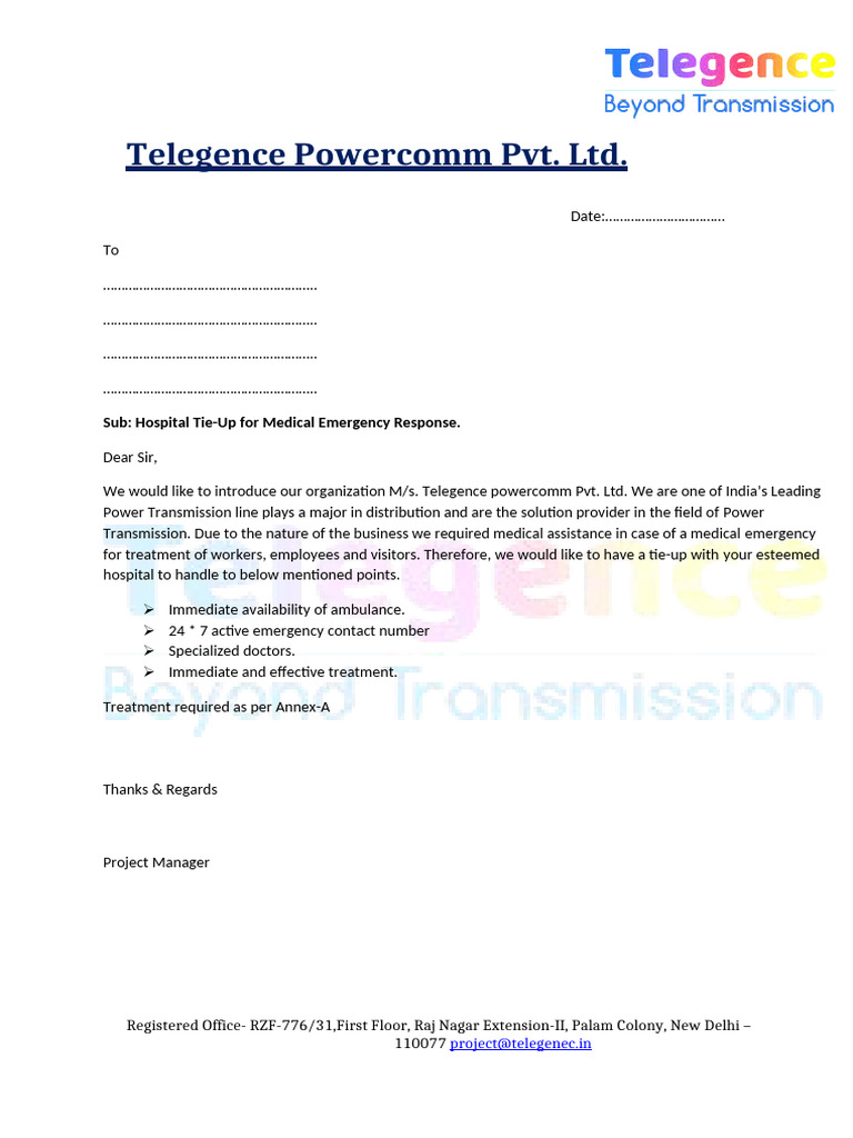 Hospital Tie-Up Letter Format... | PDF