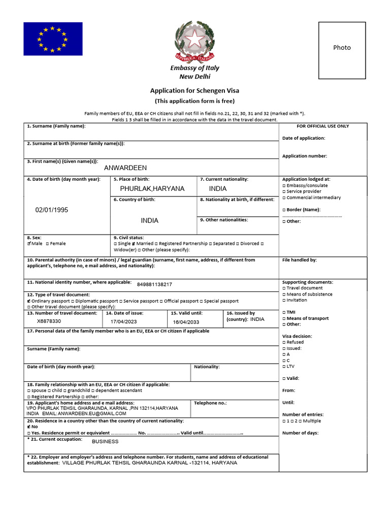 Visa Application Form New ANWARDEEN | PDF | Travel Visa | Government And Personhood