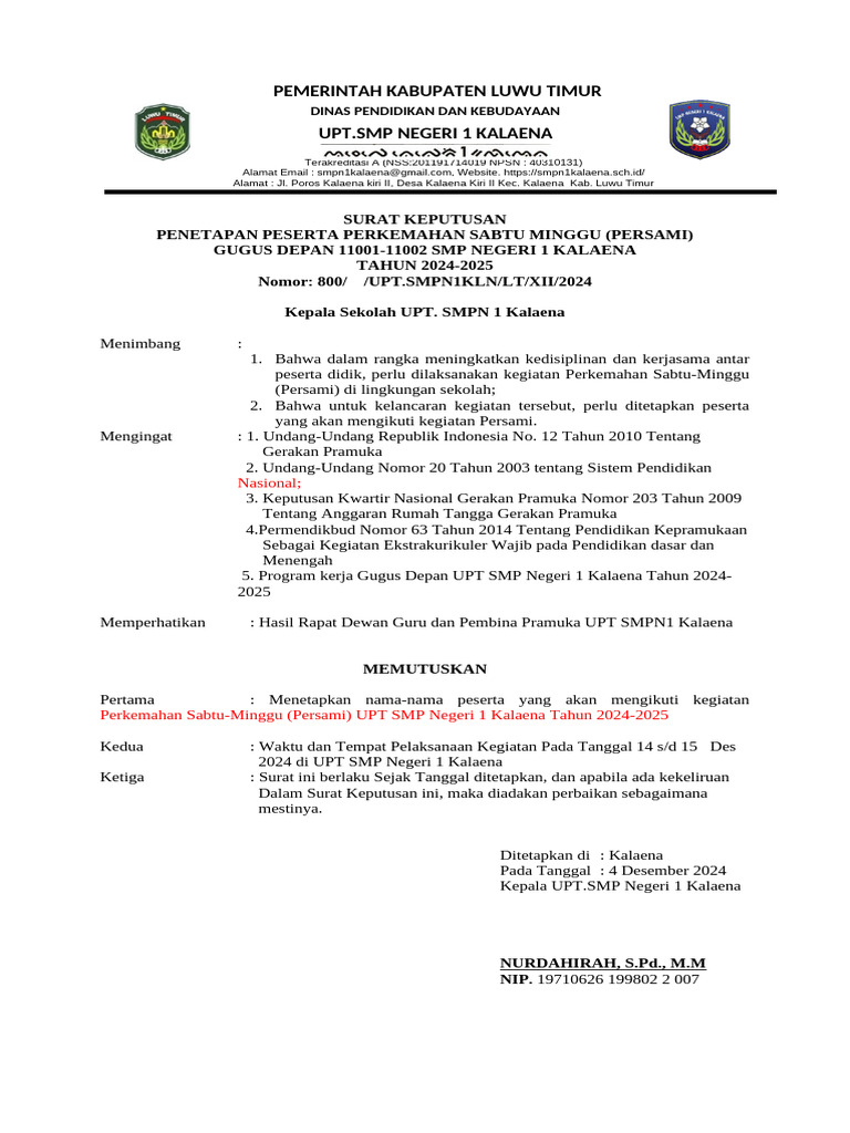 SK PESERTA PERSAMI 2024-2025 | PDF