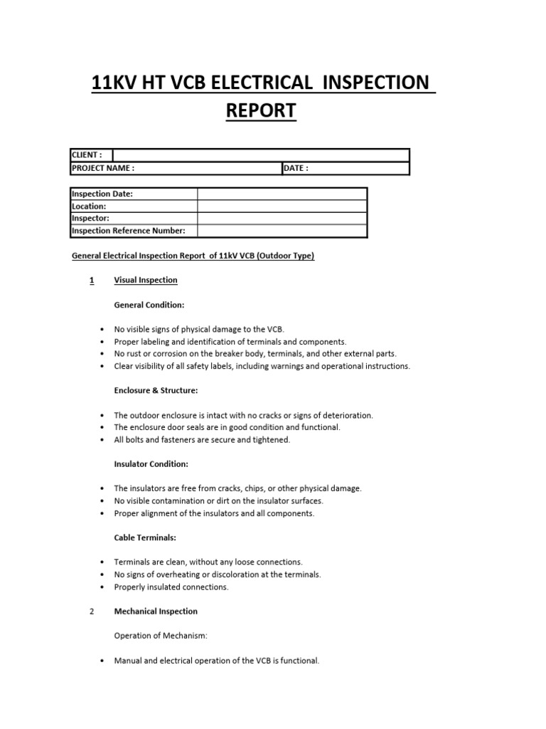 Electrical Inspection Report | PDF | Insulator (Electricity ...
