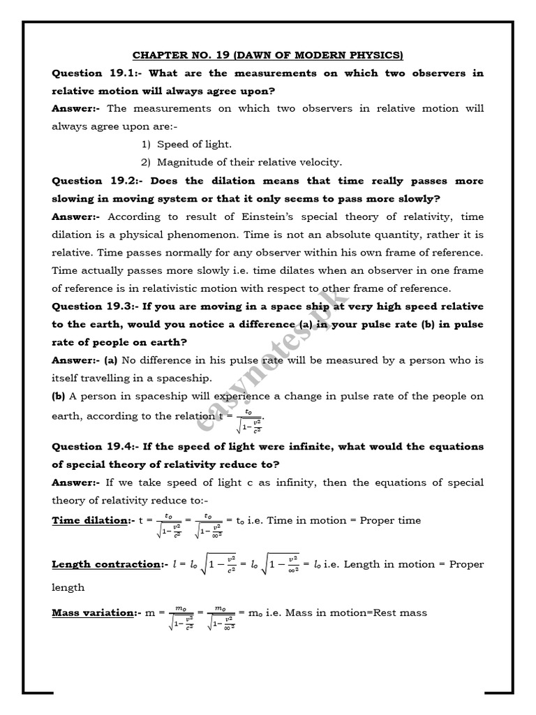 2nd Year Physics Chapter 19 Short Questions Notes | PDF | Electron | Light