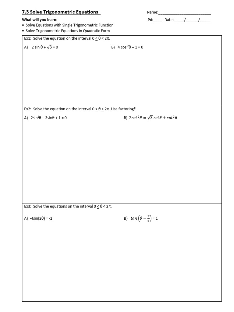 7.3 Solve Trigonometric Equations: What Will You Learn | PDF