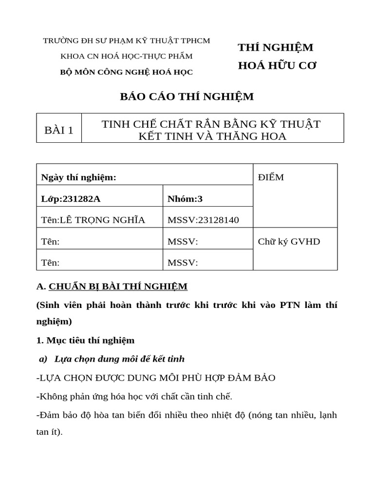 02b - BÀI 1 MẪU BÁO CÁO THÍ NGHIỆM | PDF