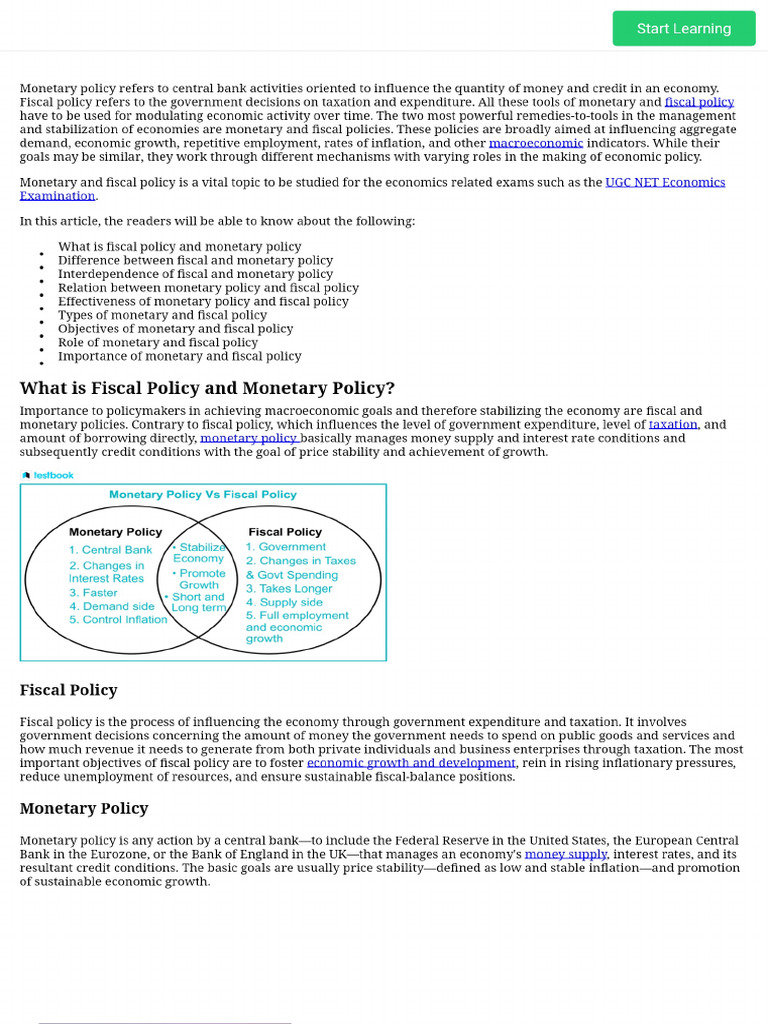 Monetary and Fiscal Policy For UGC NET Economics Notes and Study ...