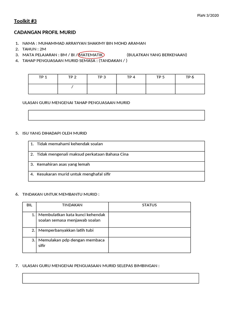 Toolkit 3 Cadangan Profil Murid | PDF