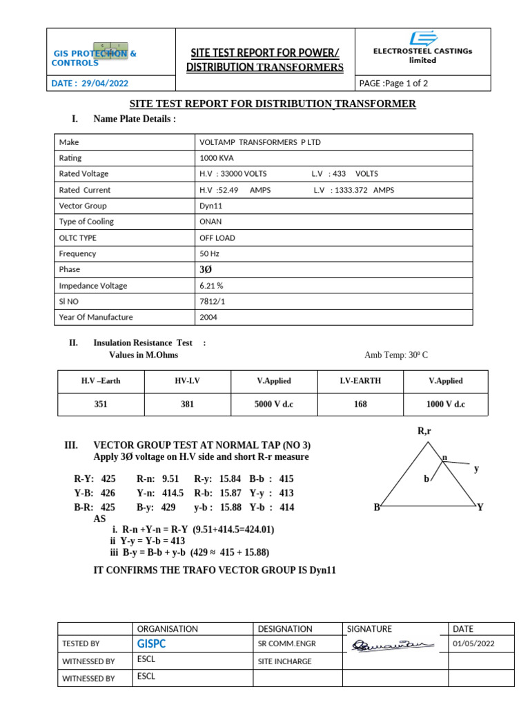 Distribution Transformer Test Report | PDF | Transformer | Manufactured ...