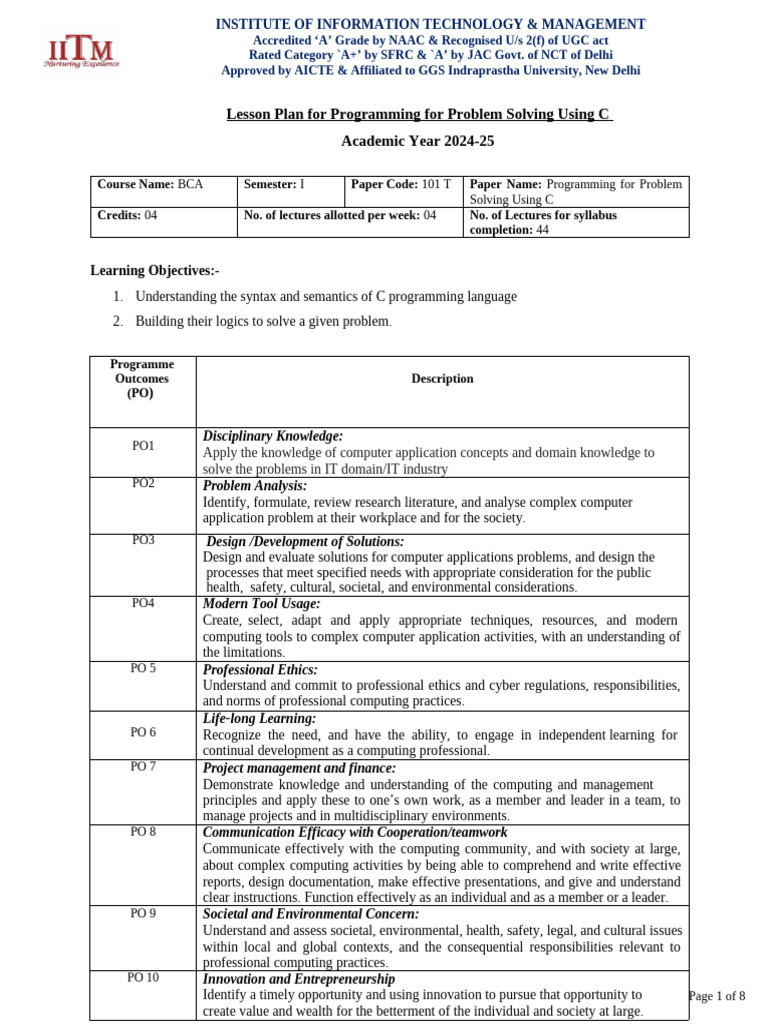 C Theory Lesson Plan Pdf Pointer Computer Programming Computer Programming