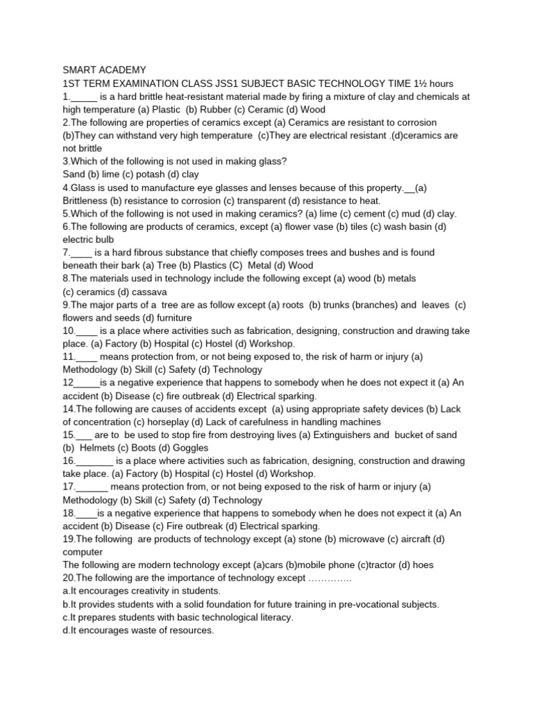 Basic Tech Jss1 Pdf Ceramics Glasses