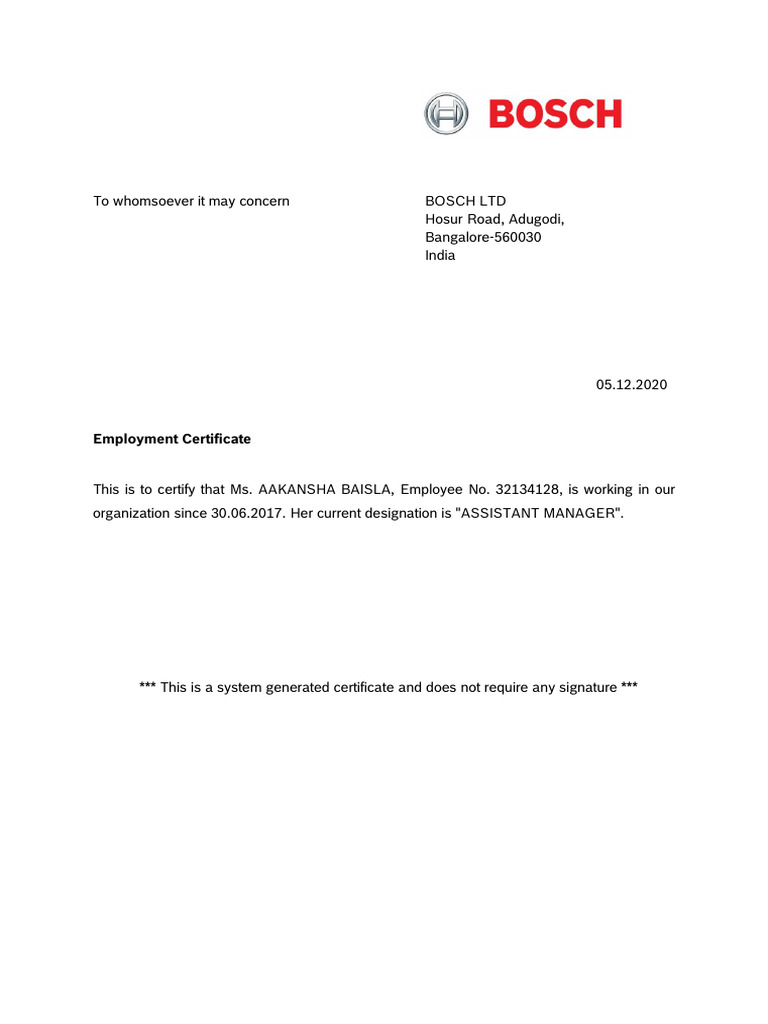 Employment Certificate | PDF