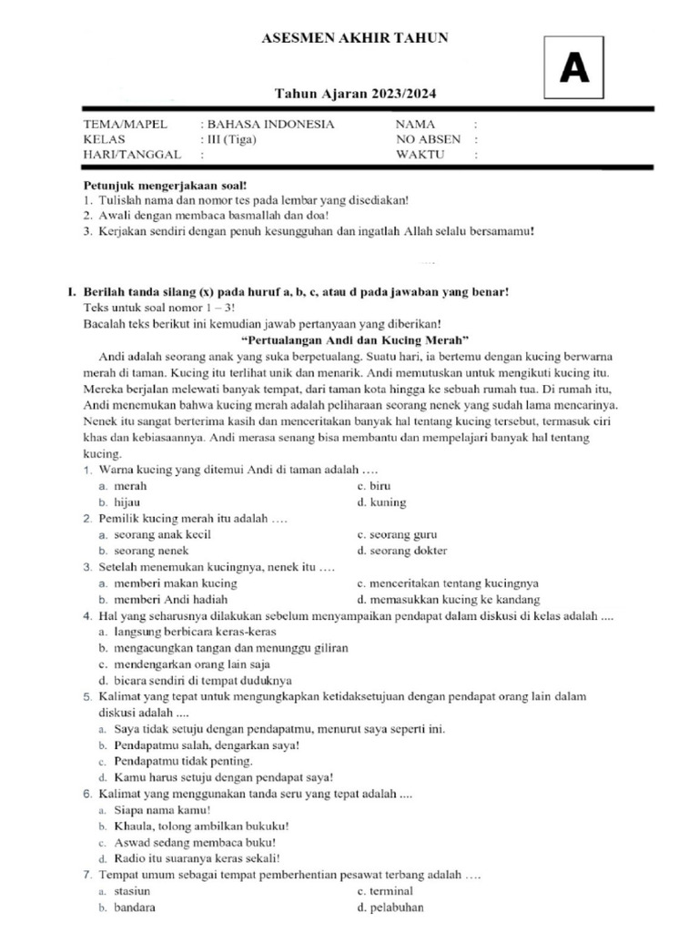 Soal Bindo Smt 1 | PDF