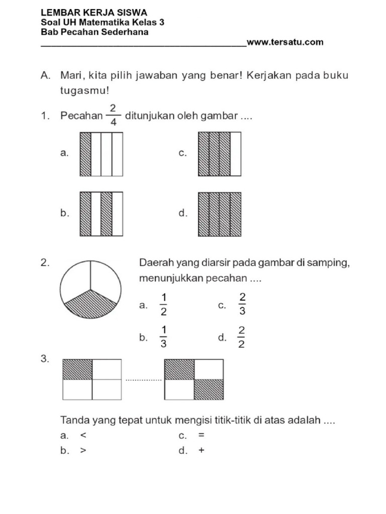 Soal Latihan Pecahan Kelas 3 | PDF