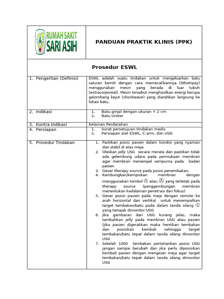 Prosedur ESWL untuk Batu Ginjal | PDF