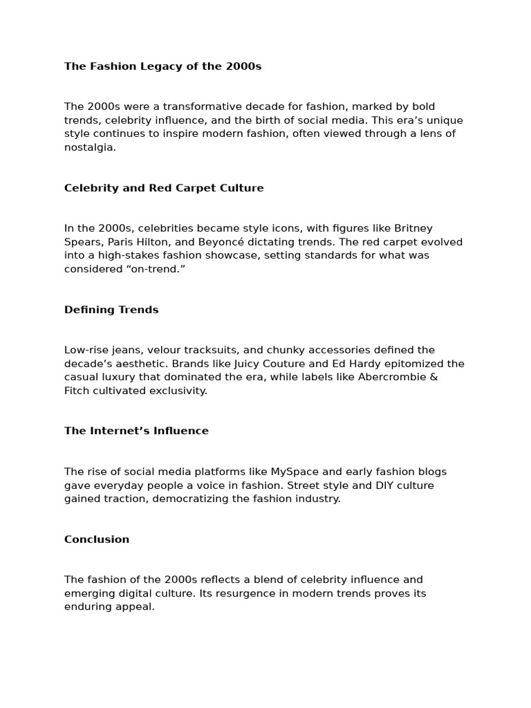 The Fashion Legacy of The 2000s | PDF