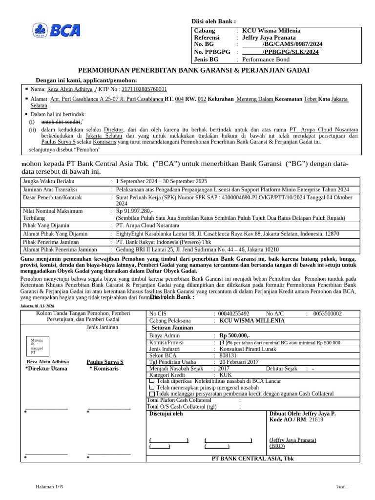 Permohonan Bank Garansi PT Arupa Cloud | PDF